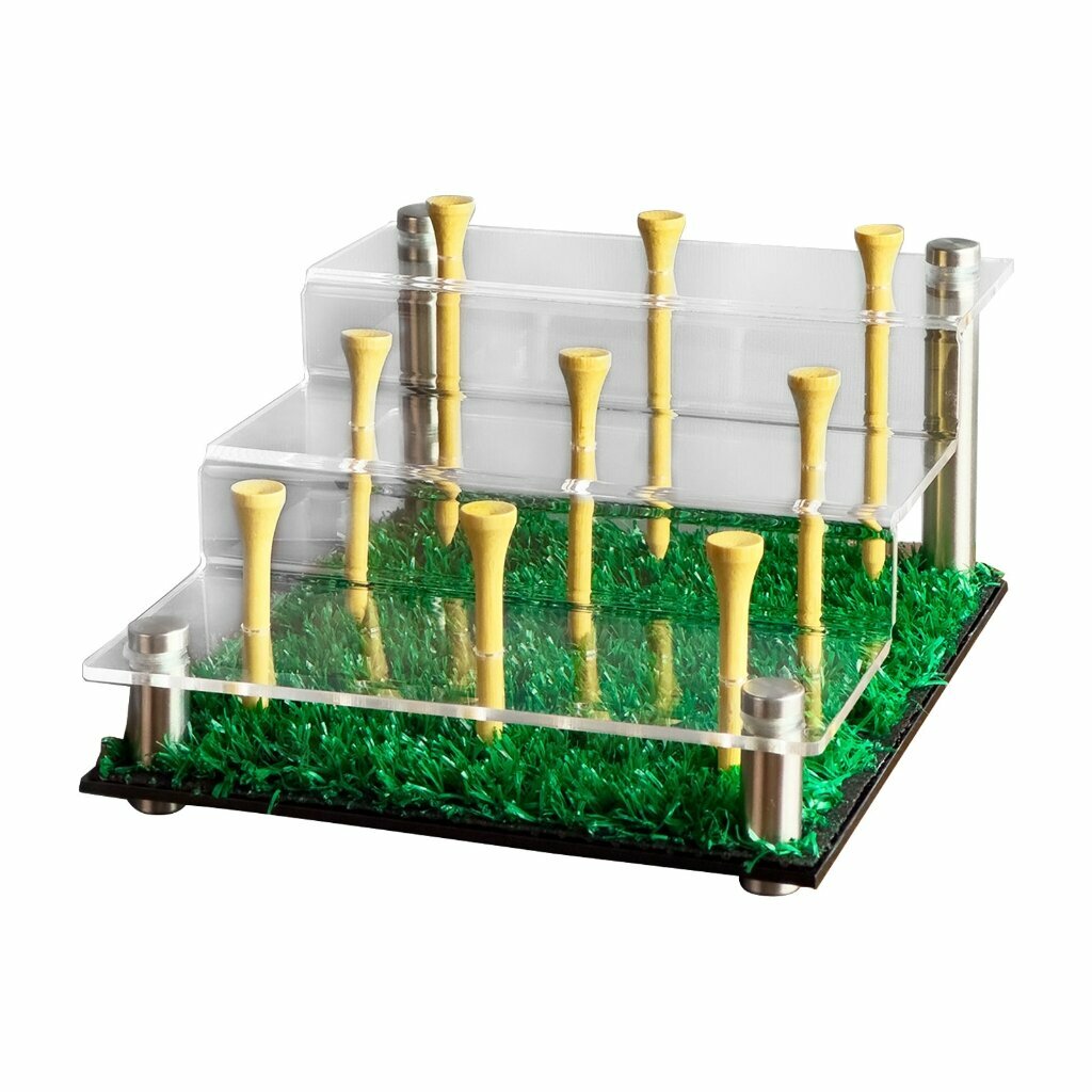 Акриловая многоярусная подставка для мячей для гольфа с основанием из искусственной травы, вмещает 9 мячей