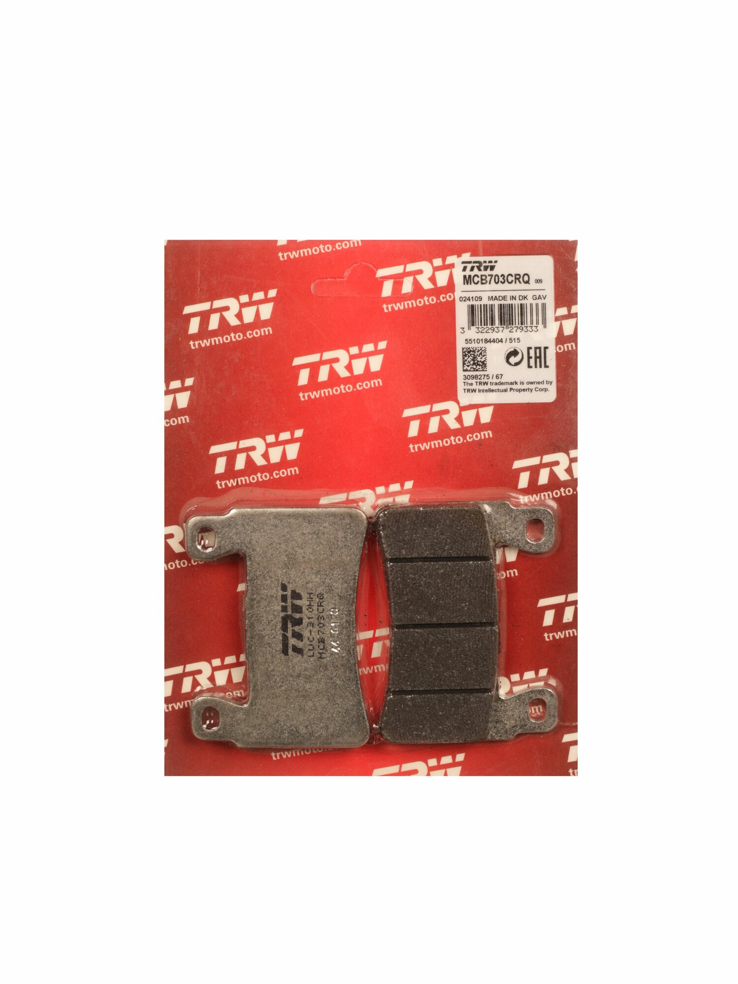 Колодки тормозные дисковые для мото передние TRW (MCB703CRQ)