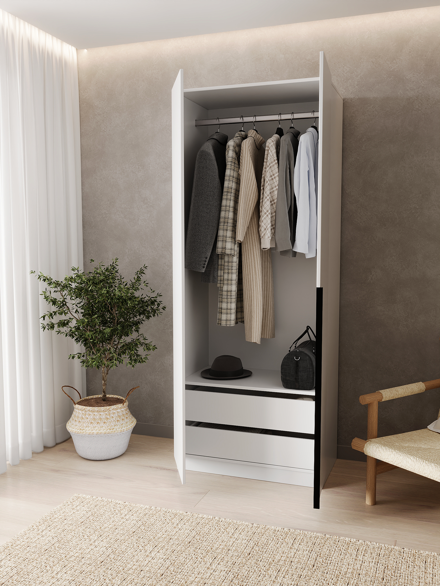 Шкаф A-A MEBEL Макс двухдверный платяной распашной для одежды с ящиками 80х48х204 см белый