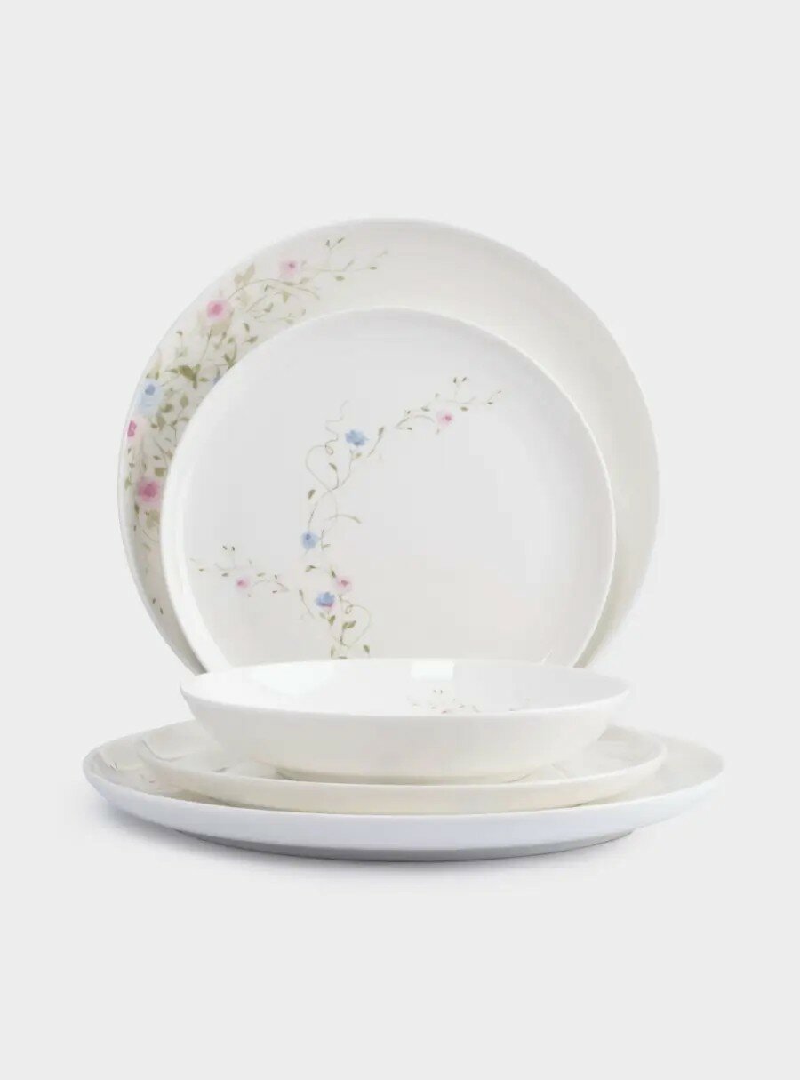Сервиз обеденный, 6 персон, 18 предметов, костяной фарфор, белый, Цветы, Gentle garden (Anna Lafarg)