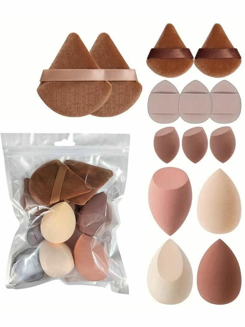 Набор из 14 предметов: спонж для макияжа и пуховка, не впитывают много косметики.