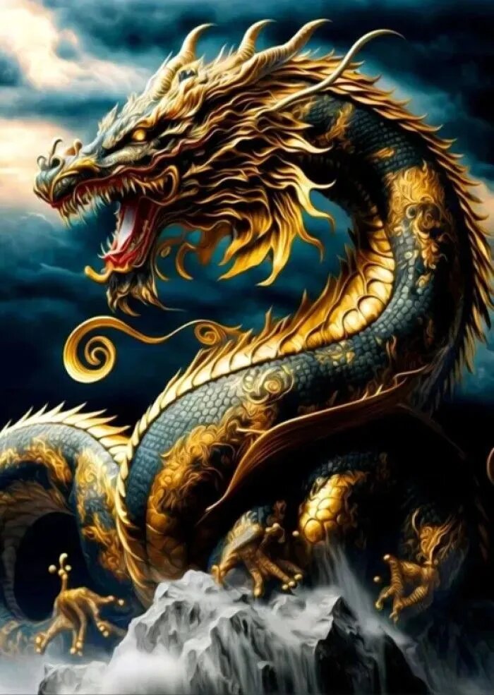 Алмазная Мозаика "Черно-золотой Дракон" 40x50 См Алмазная Вышивка / Картина Стразами Подарков / Украшения