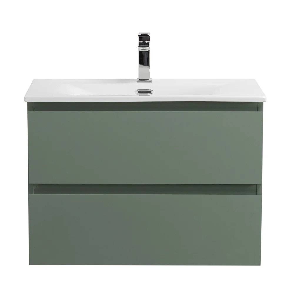 Тумба с раковиной BelBagno Kraft 39 70 подвесная, 71 см, зеленая, матовая, из МДФ, с ящиками, раковина для ванной фаянсовая, прямоугольная, встроенный слив-перелив