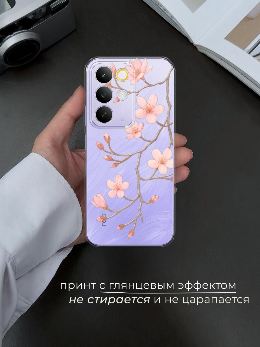 Силиконовый чехол на Realme C85 / Реалми C85 с принтом Веточка распускающейся сакуры 2 — фото 1