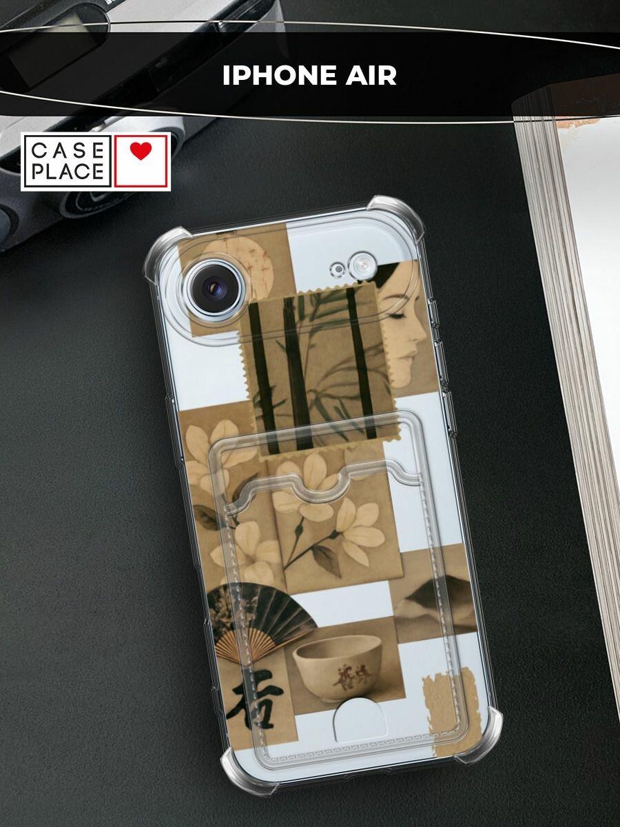 Чехол на Apple iPhone Air (Айфон Айр) с картой и принтом Японские марки сепия
