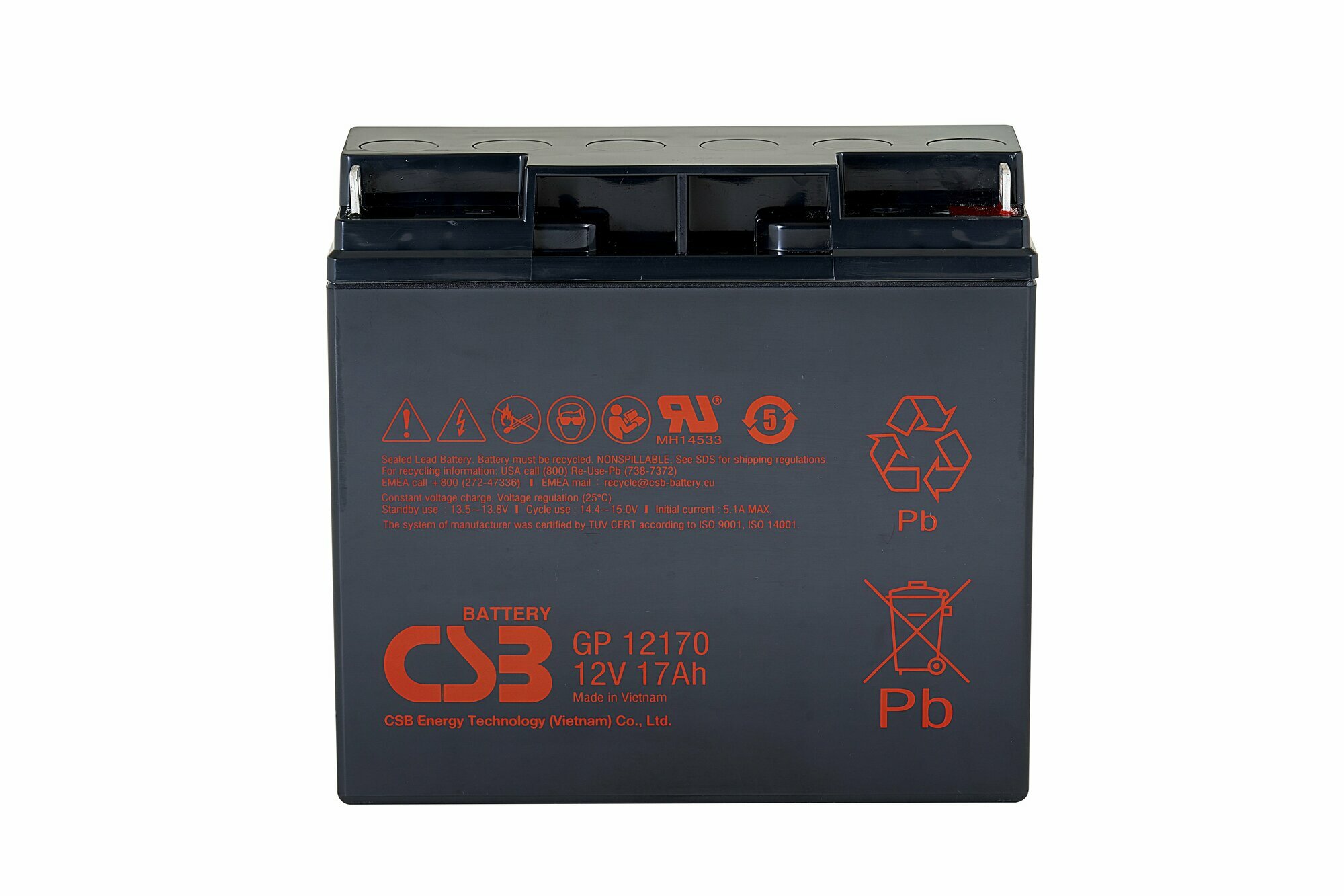 Аккумуляторная батарея CSB GP 12170, 12 В, 17 А·ч, ударопрочный ABS, 230 А (5 секунд)