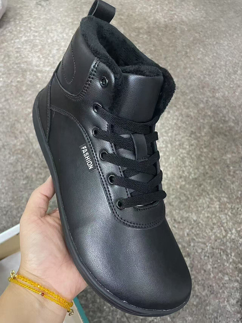 Парные зимние ботинки с широким носком, высокие кеды на флисовой подкладке, мужские зимние хлопковые туфли, женские ботинки на широкой колодке в стиле «босиком».