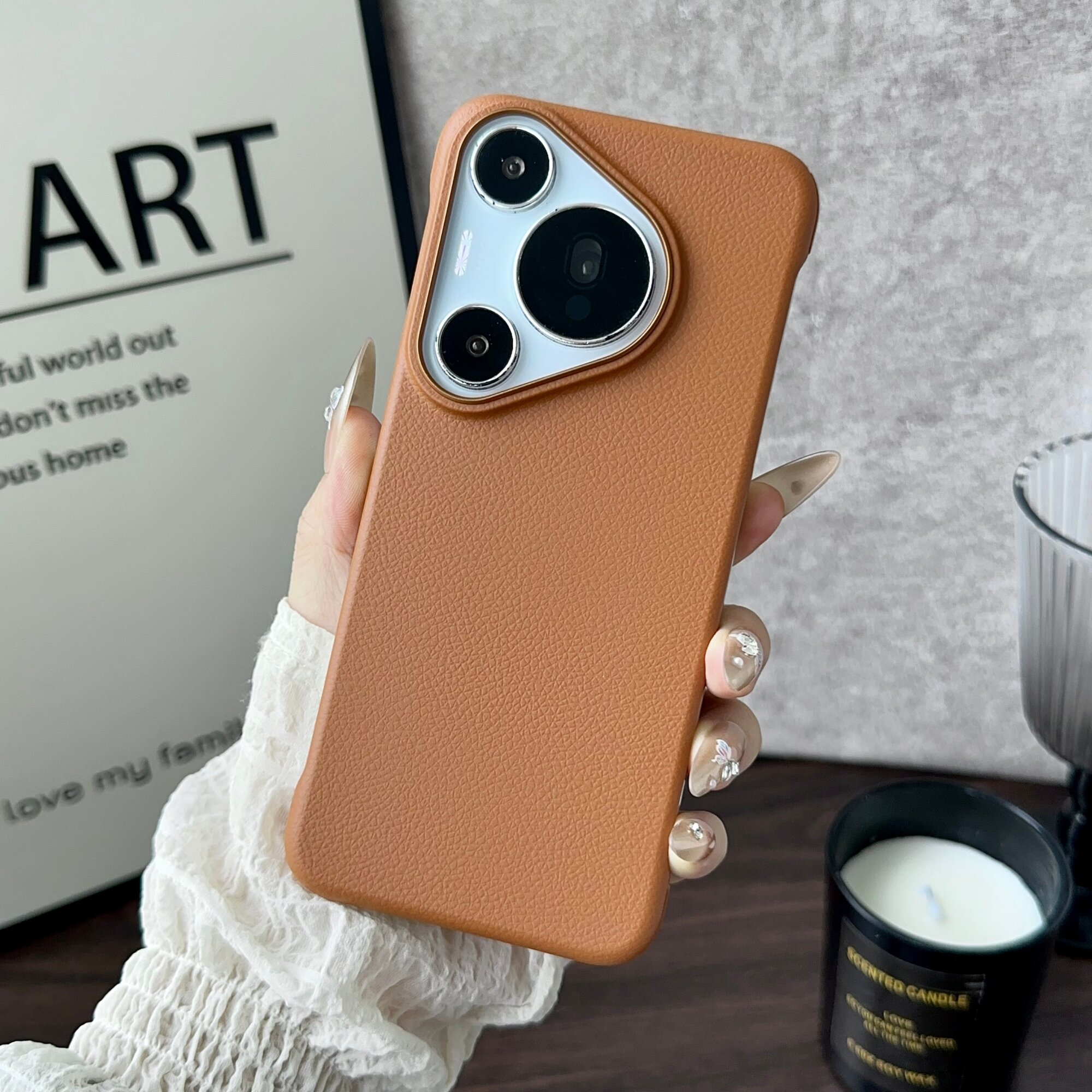 Чехол Для Huawei Pura 70 / Хуавей Пура 70, soft touch, чехол-кардиомонитор, искусственная кожа, поликарбонат (PC), защита камеры, ударопрочный, усиленные углы, Huawei, Huawei Pura 70, brown,
