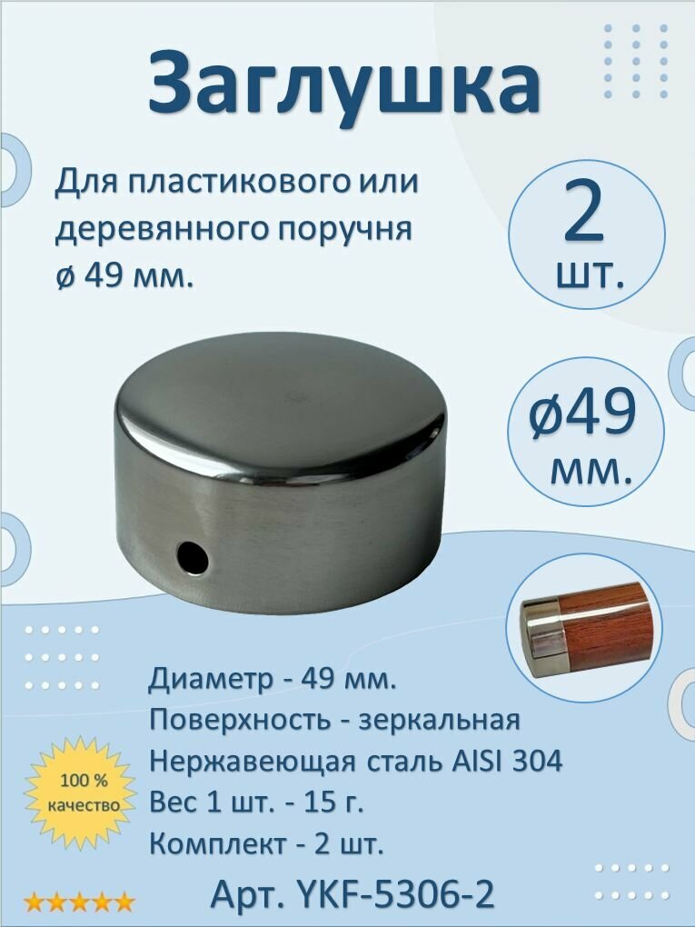 Заглушка 49 мм. Натеко для круглого пластикового или деревянного поручня (2 шт.)
