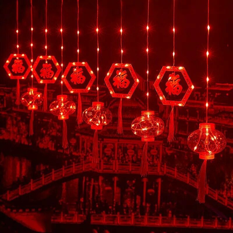 Светодиодные гирлянды-занавесы «Красный фонарь» 2025 года для создания новогодней и весенней атмосферы, праздничное освещение для помещений.