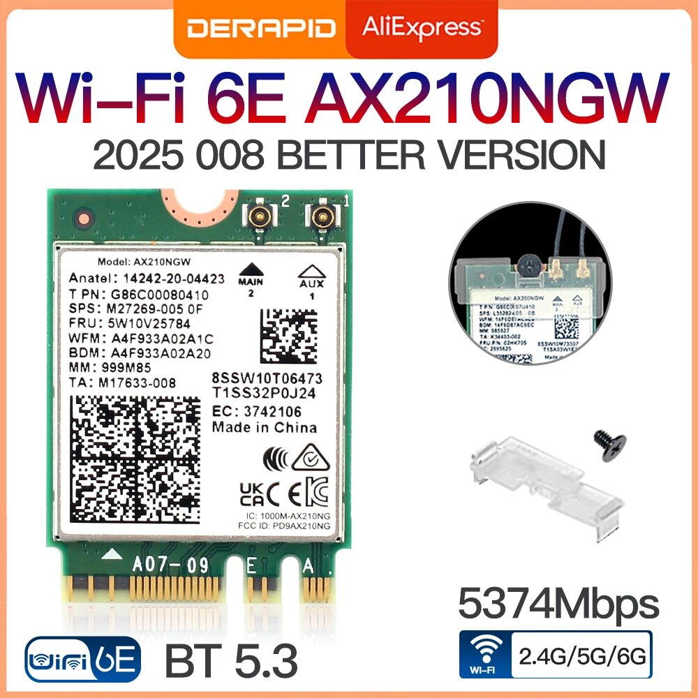 DERAPID Беспроводная карта Wi-Fi 6E AX210 5374 Мбит/с