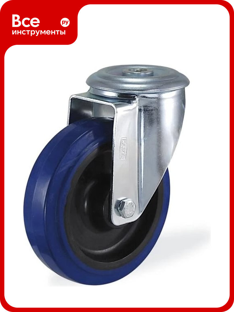 Поворотная колесная опора под болт KAMA 3300-PRS-100 с резиновой контактной частью и роликовым подшипником