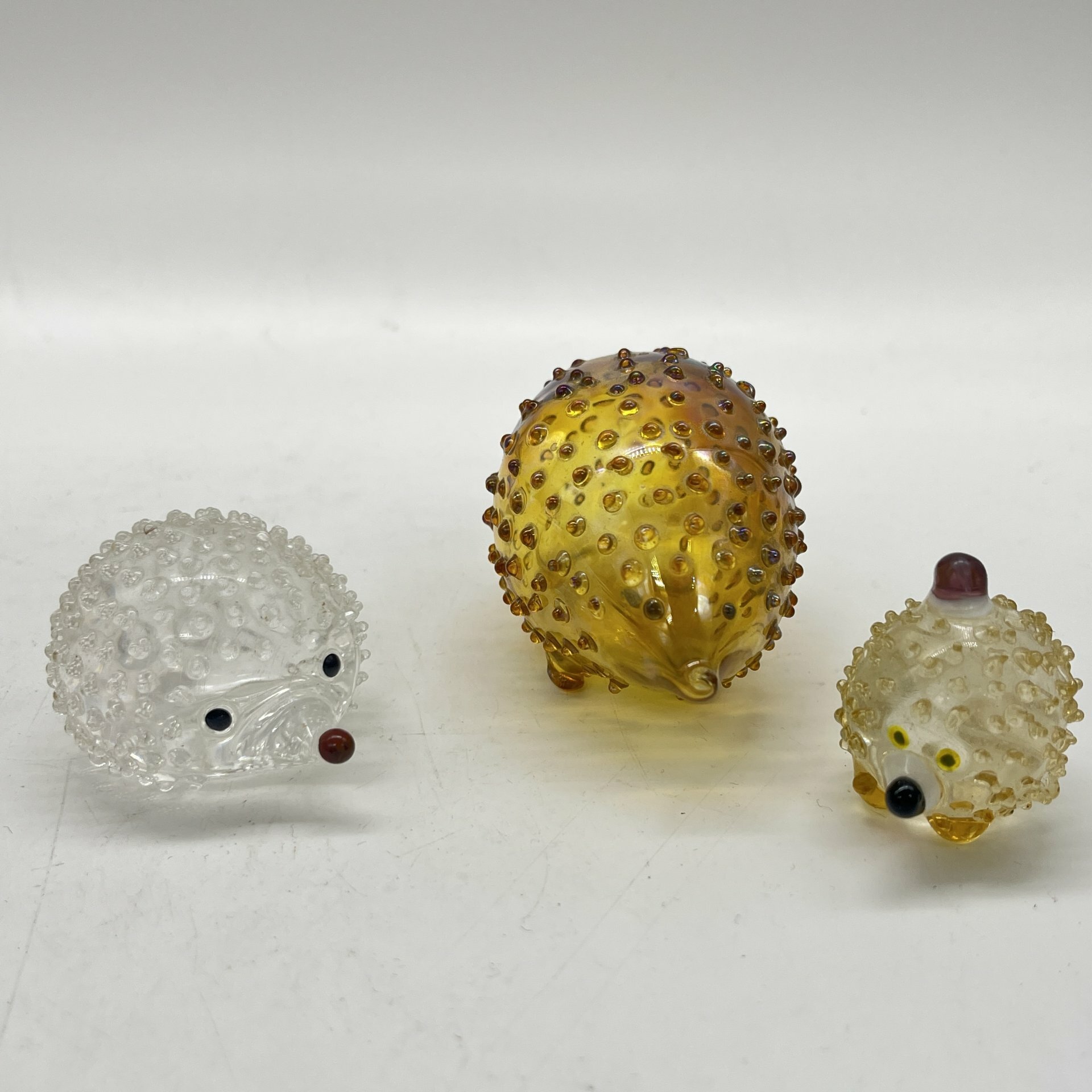 Набор из 3 статуэток "Ёжики" (подбор), стекло, гутная техника, Россия, 1990-2010 гг.