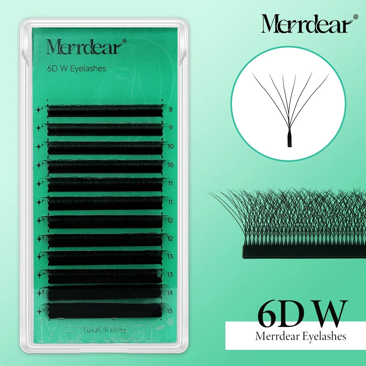 Мerrdear 6D W ресницы, 15 мм, D изгиб, цвет 6