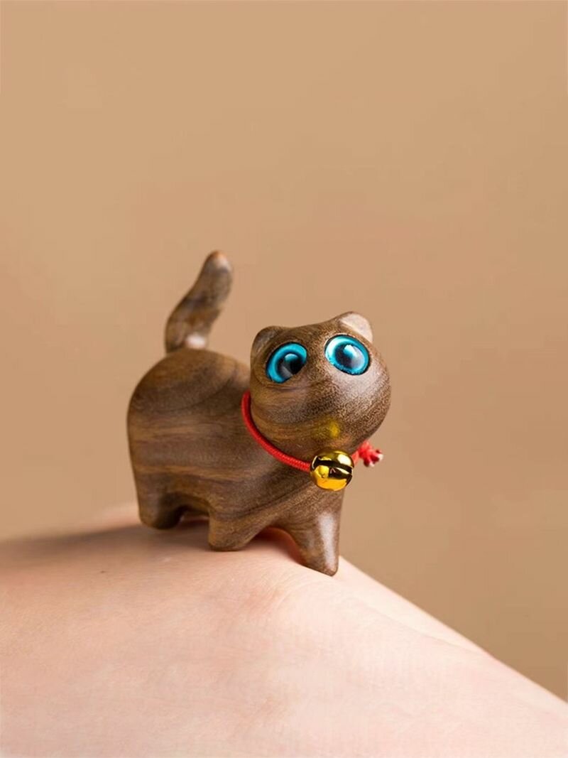 Мини-фигурки кошек из натурального дерева, вырезанные вручную Деревянные фигурки кошечек, для украшения дома