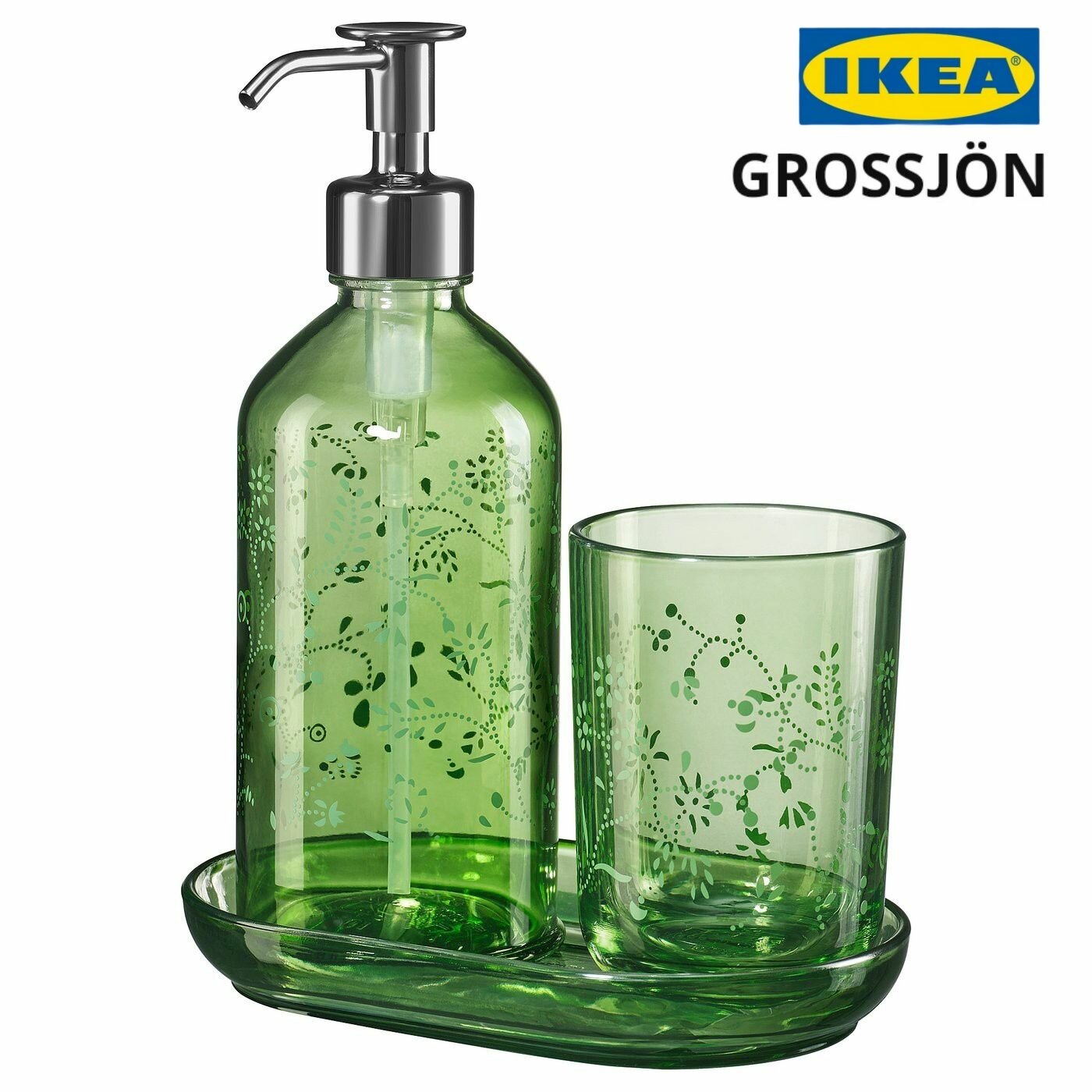 IKEA GROSSJON, набор из 3 предметов для ванной комнаты, зеленый