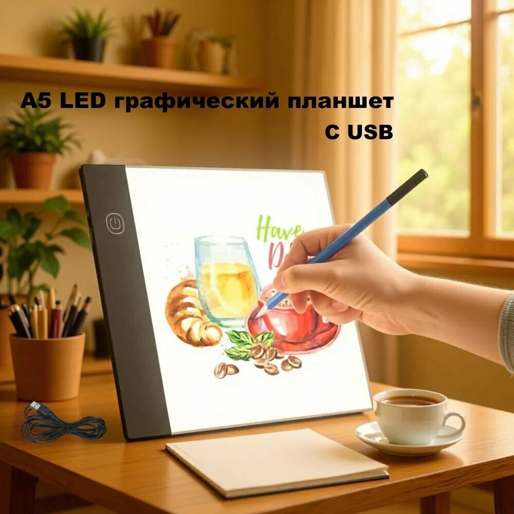 Графический планшет для рисования и копирования с LED подсветкой, А5