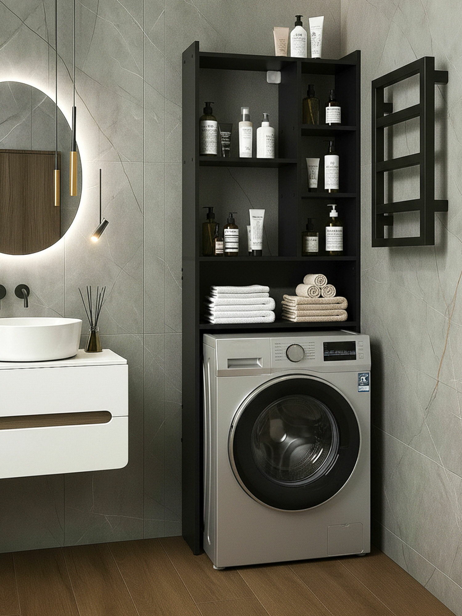 Стеллаж напольный "Комфорт" №1, над стиральной машиной, 673x220x1696 мм, цвет графит