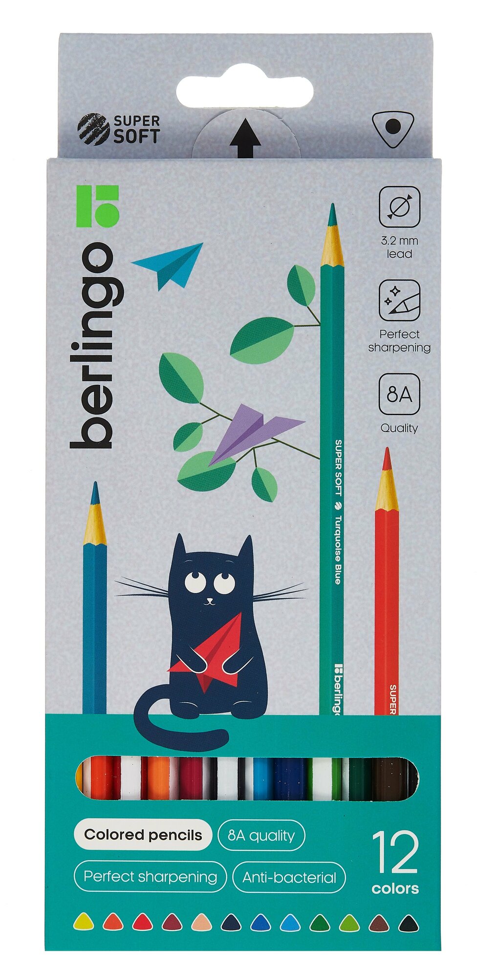 Карандаши цветные 12 цветов "SuperSoft. Жил-бы листов кот", Berlingo