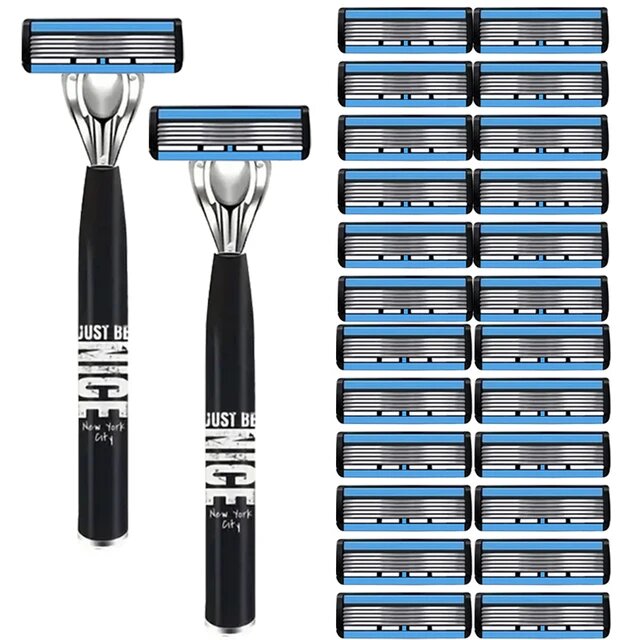 Бритва с 6 лезвиями из нержавеющей стали, классические мужские лезвия, съемные и многоразовые.