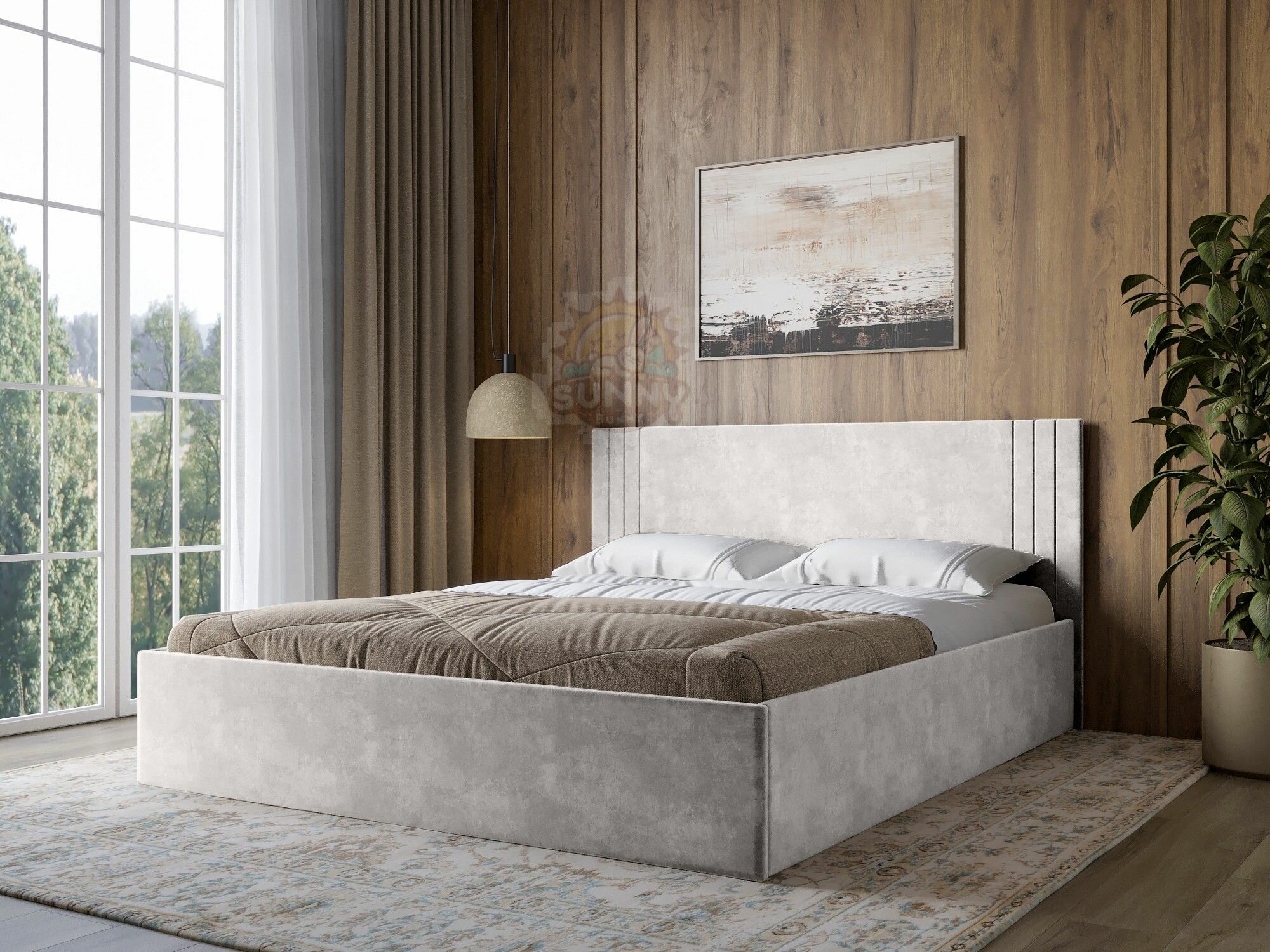 Двуспальная кровать Венеция 200х190 см, ортопед осн, ЛДСП (Forest 726 Светло-бежевый)