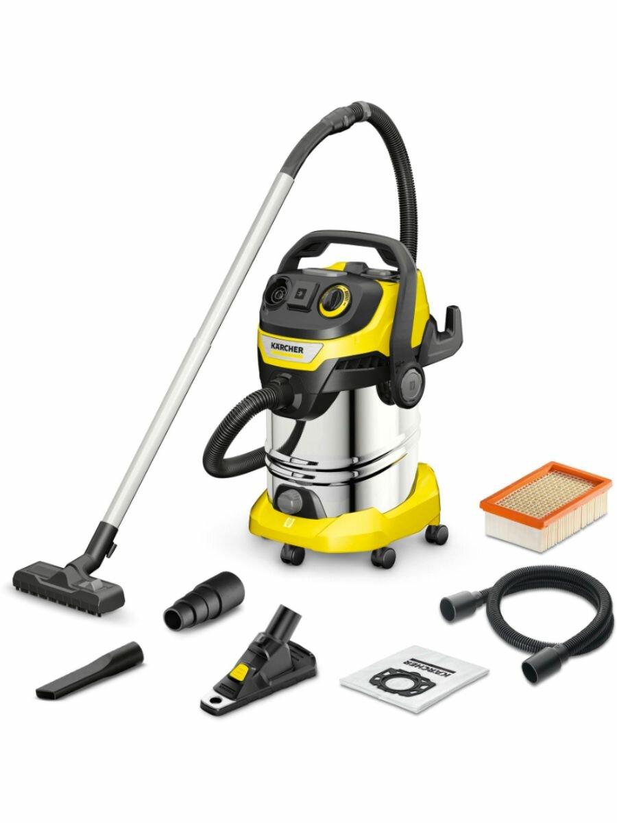 Пылесос Karcher WD 6, хозяйственный, 30 л, сухая/влажная уборка, желтый, 1300Вт