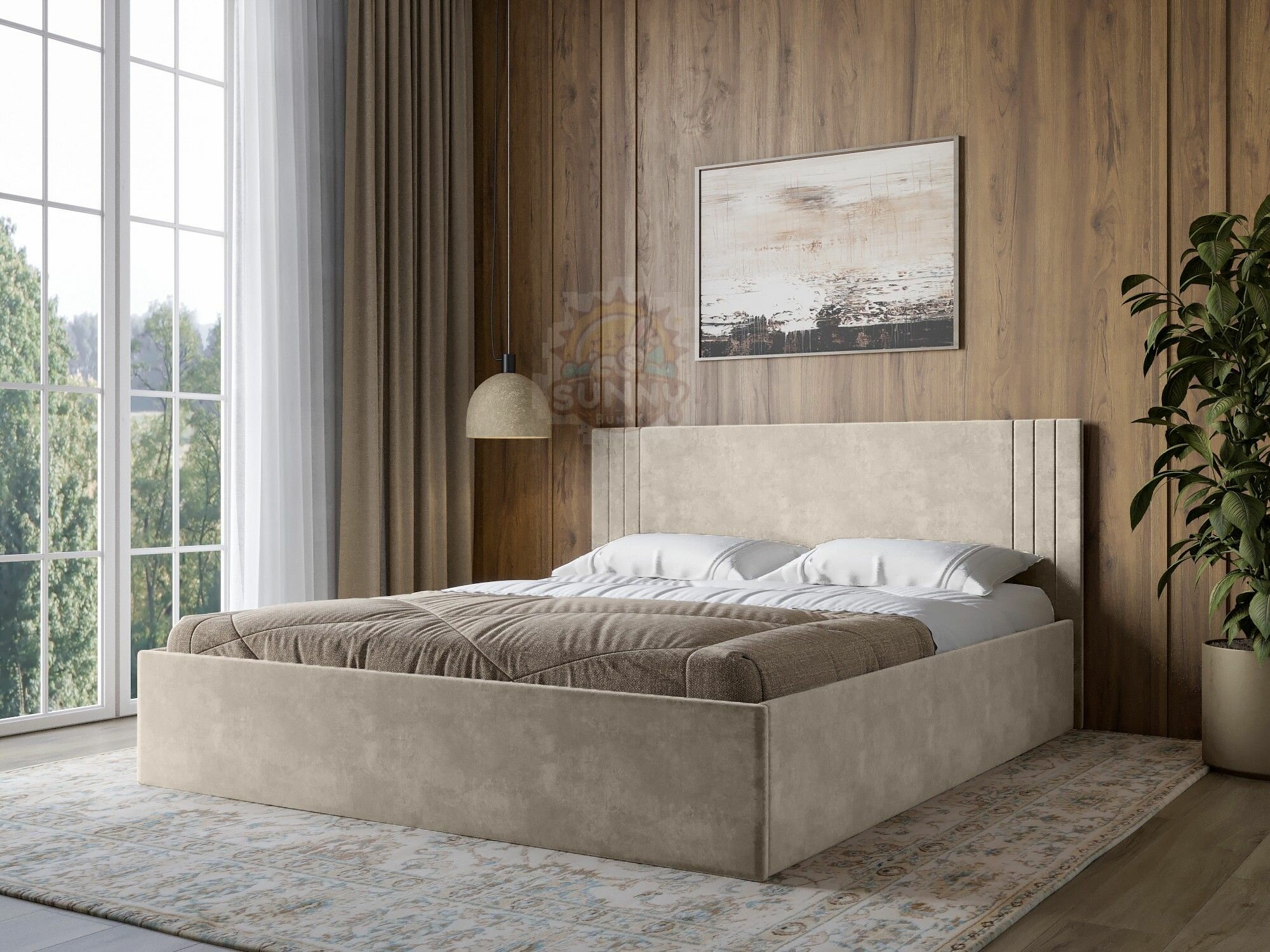 Двуспальная кровать Венеция 200х190 см, ортопед осн, ЛДСП (Ultra Песочный)