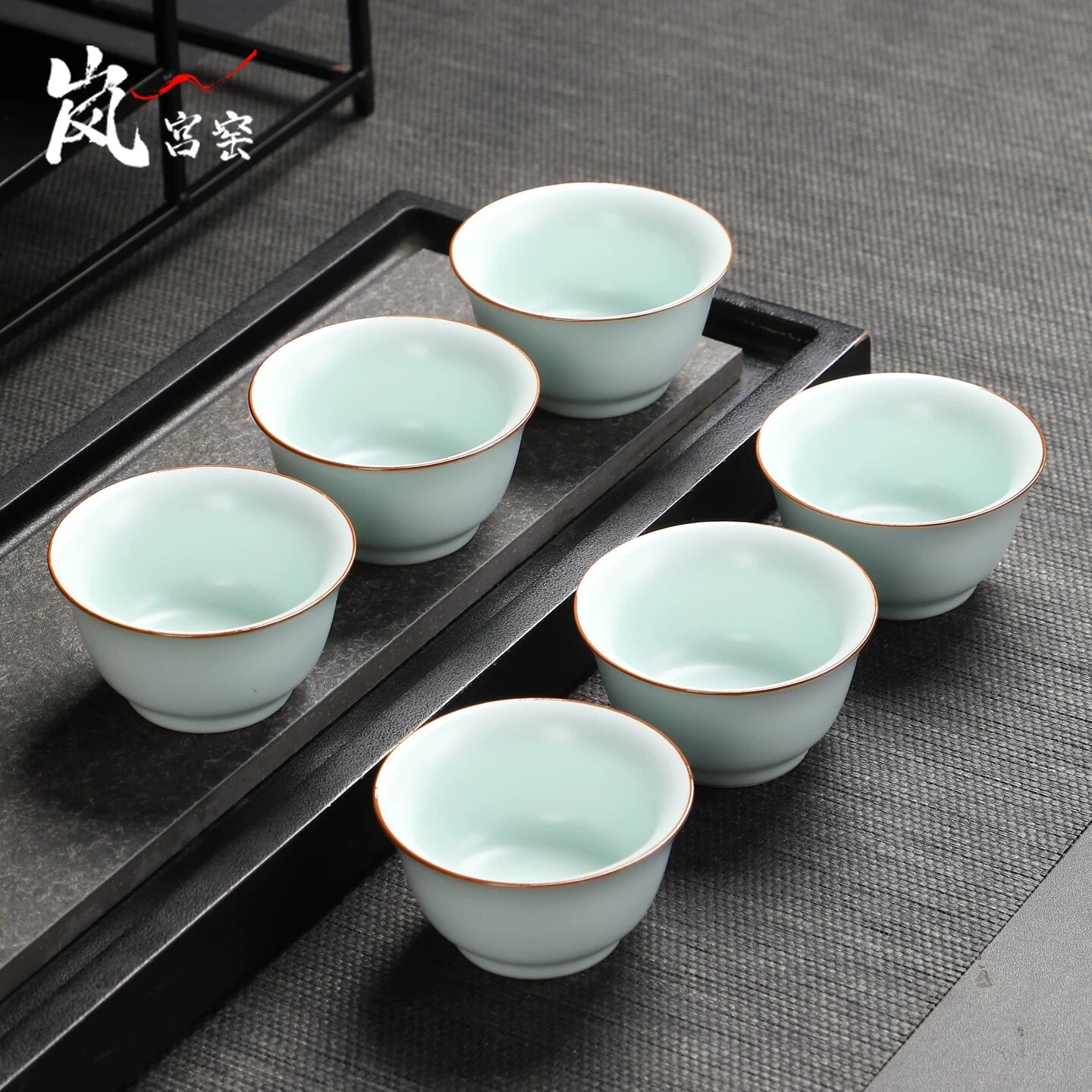 Небесно-голубой набор чайных чашек из керамики Ru kiln, 6 чайных чашек, чашки для гостей, чашки для дегустации чая