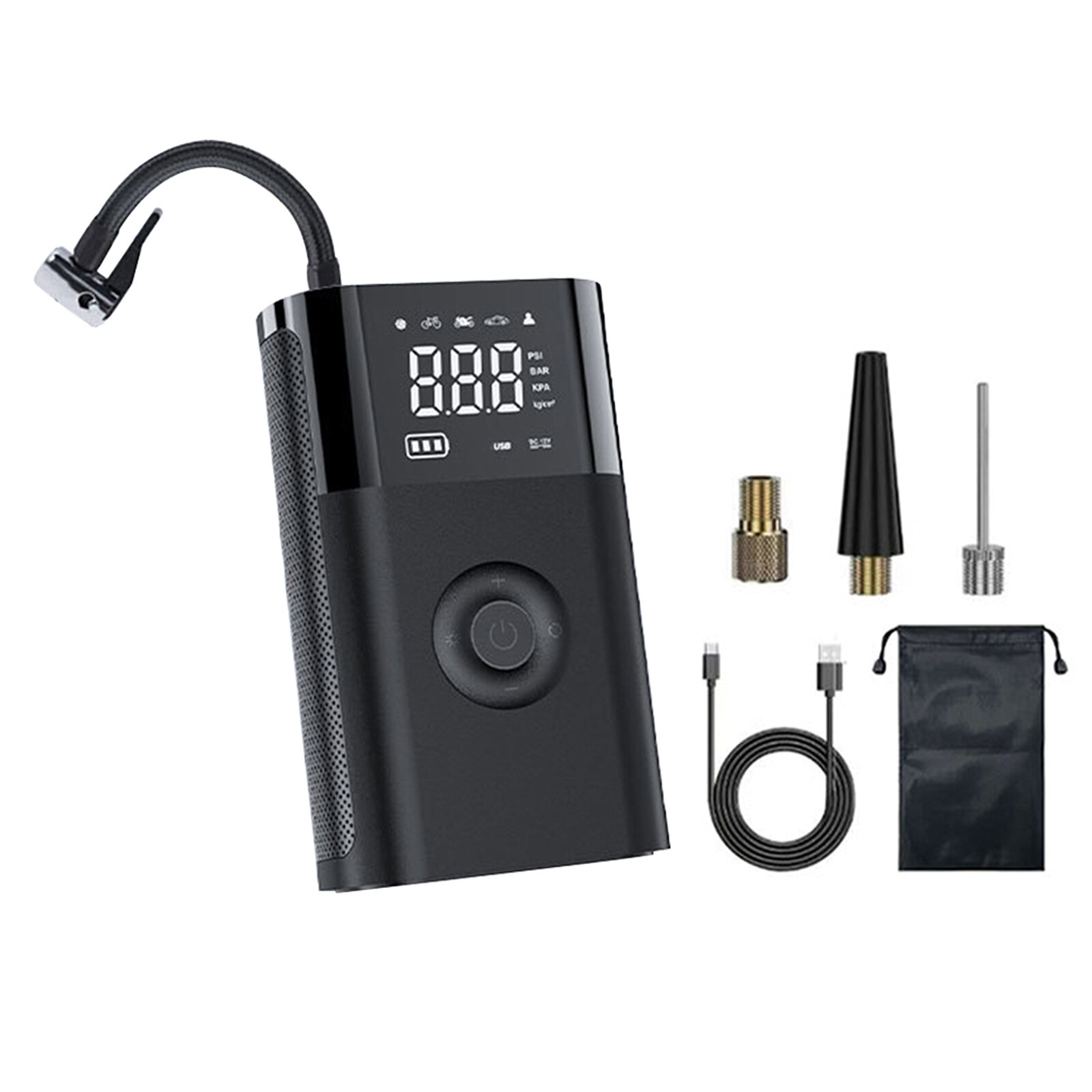 Беспроводной надуватель шин портативный компрессор ручной с цифровым дисплеем мини воздушный насос для автомобиля велосипеда мотоцикла мячей Материал ABS Ёмкость батареи 2000mAh*2 Цилиндр 19 Шум 85dB Давление 150psi Вольтаж 7.4V Мощность 60W Время