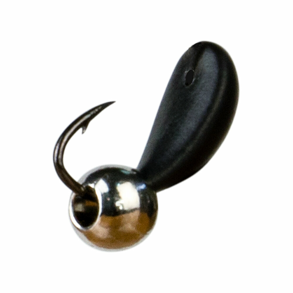 Мормышка безнасадочная (безмотылка) для летней и зимней рыбалки Пиявка Клепсина "Левша-НН", 0.53г, латунный шар серебро, крючок №4, чёрный / 3 шт.