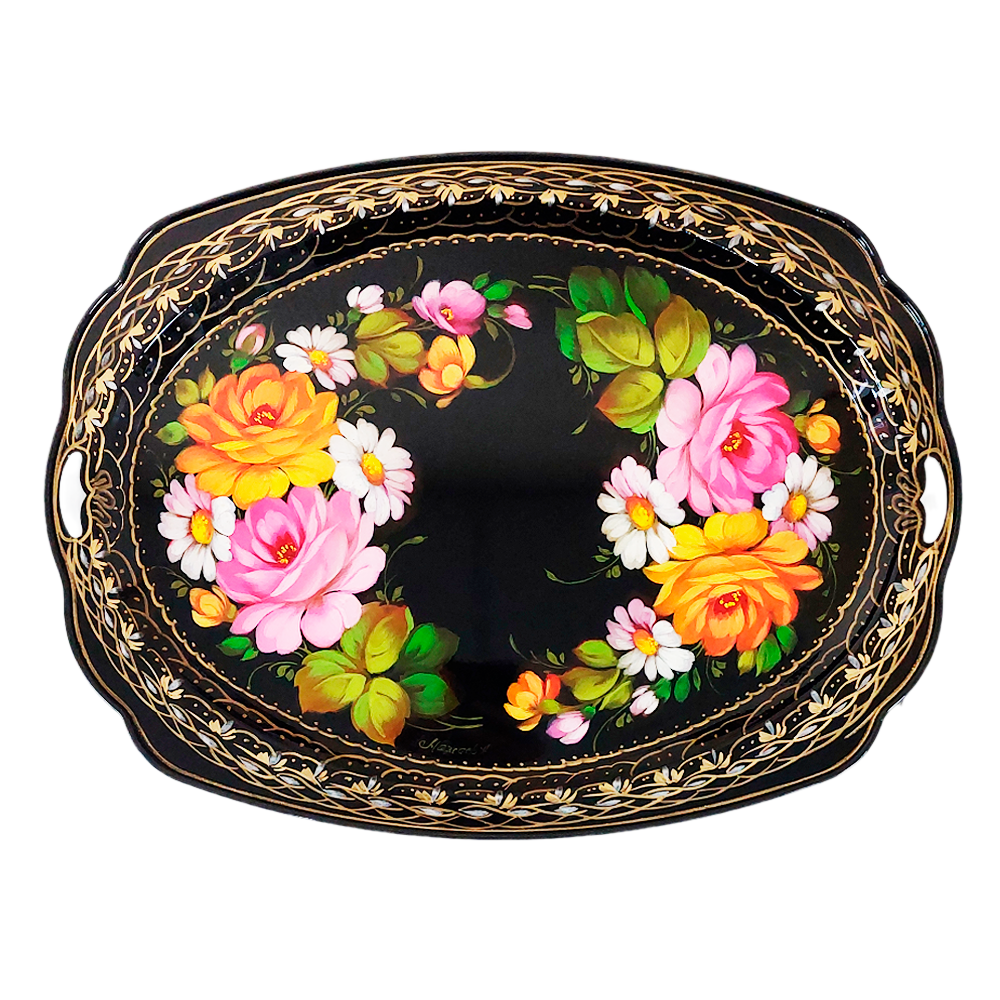 Поднос металлический, овальный, "Мелодичная реальность", жостово 40/30см.