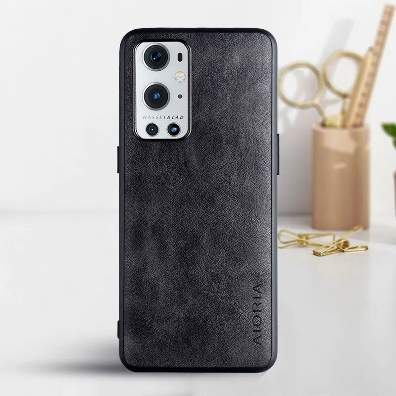 Черный кожаный чехол для Oneplus 9 Pro