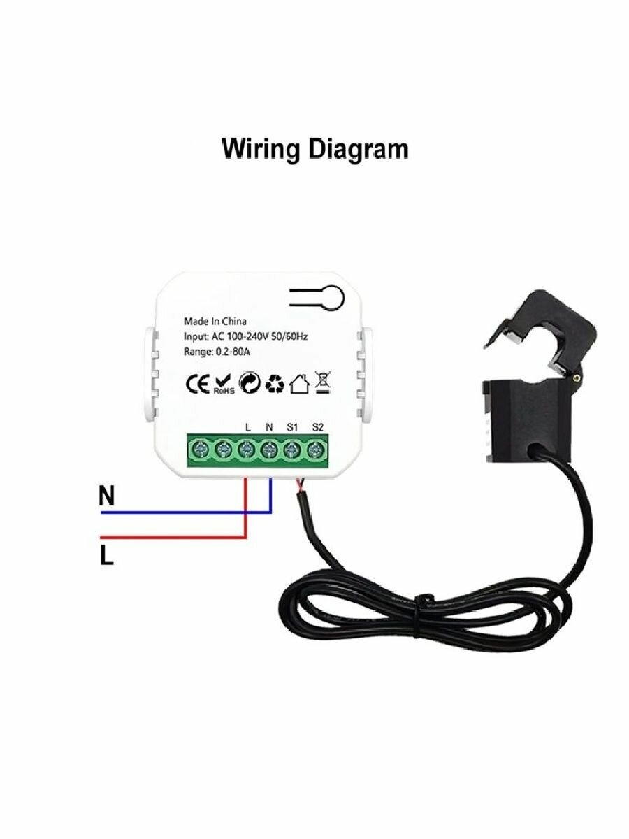 Tuya Smart Life WiFi счетчик энергии 80A с трансформатором тока клещи кВтч монитор мощности статистика электроэнергии 110 В 230 В