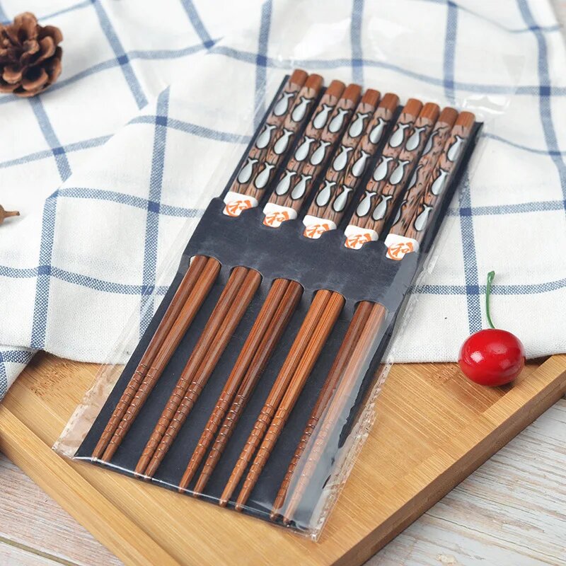 Бамбуковые палочки для еды 5 пар Коричневый, Silver fish