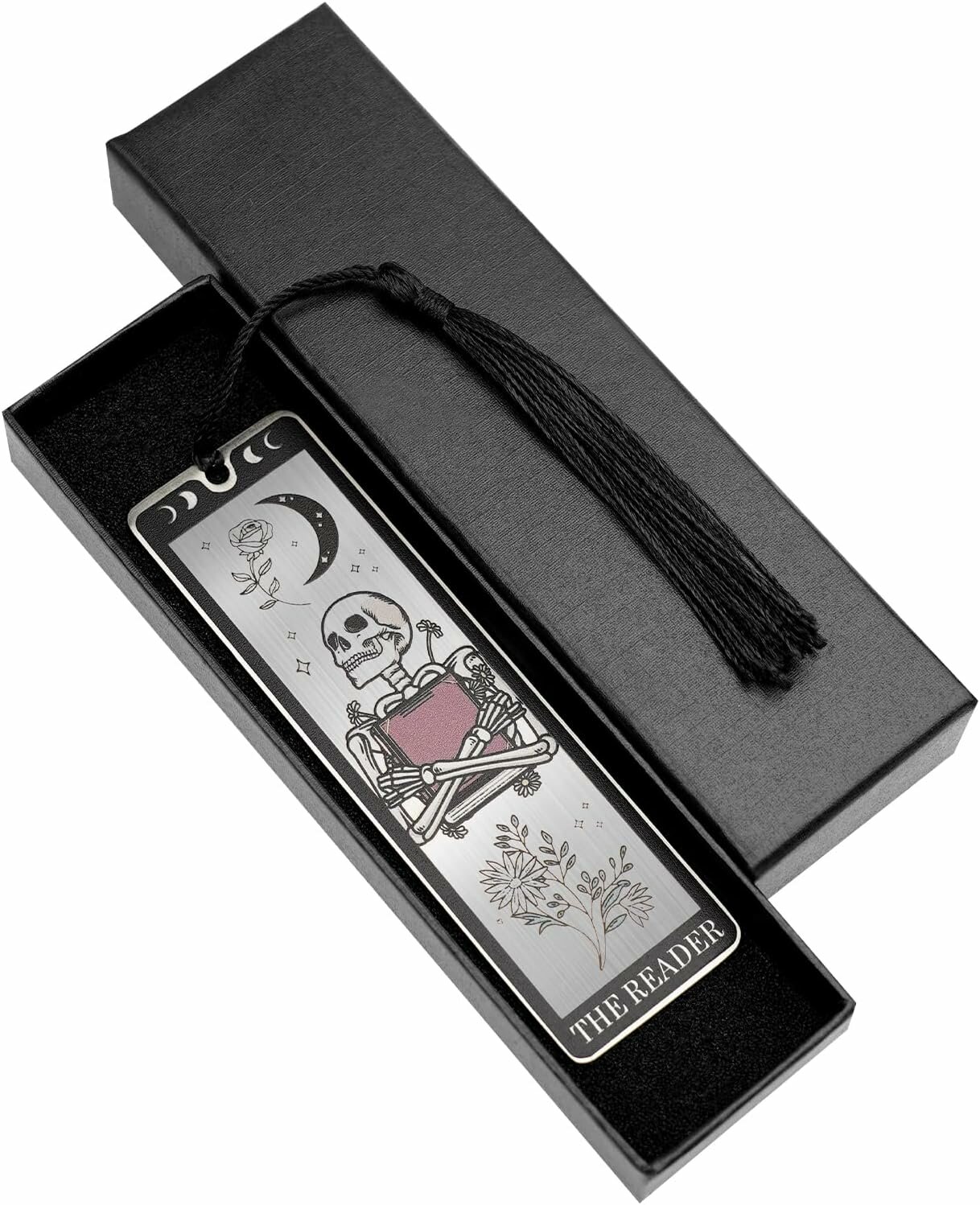 Металлическая закладка с кисточкой, закладка в виде карты Таро с черепом, унисекс, забавная закладка для Хэллоуина и Рождества (серая).