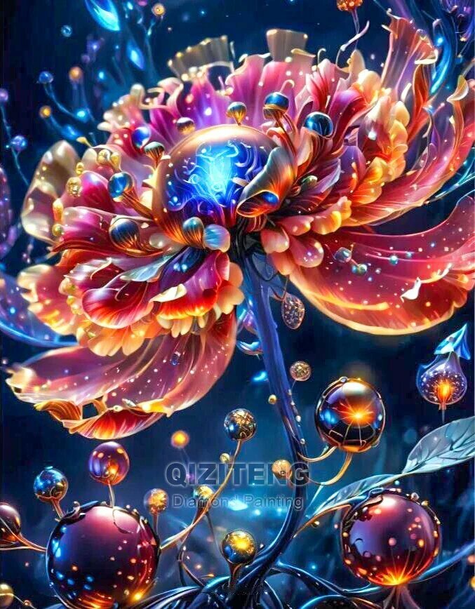 Алмазная живопись QIZITENG Хризантема Роза Бабочка 30x40cm Round, RT-1260
