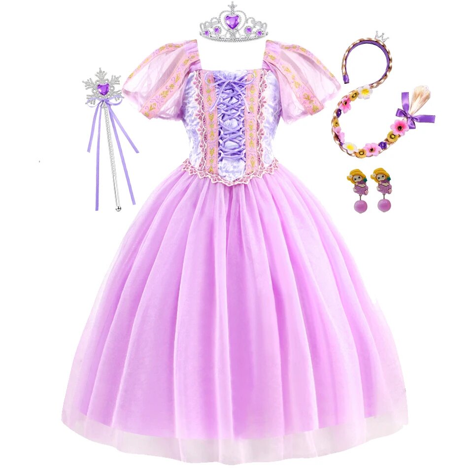Платье принцессы Рапунцель для девочек, костюм для косплея на Хэллоуин, 2T (Tag 100), Rapunzel Dress