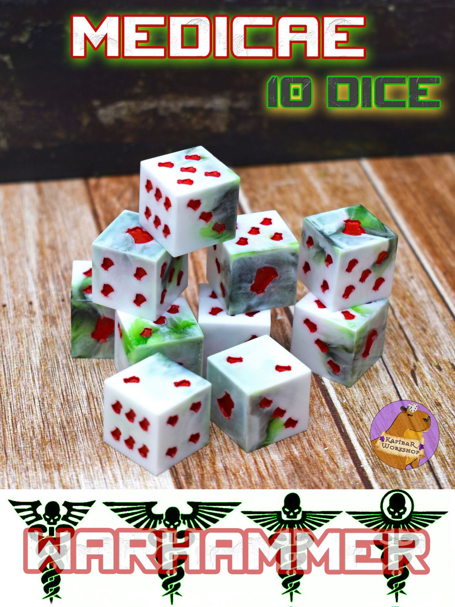 "Medicae" Дайсы Игральные кубики для настольных игр и варгеймов (Warhammer) 10 D6 15мм.