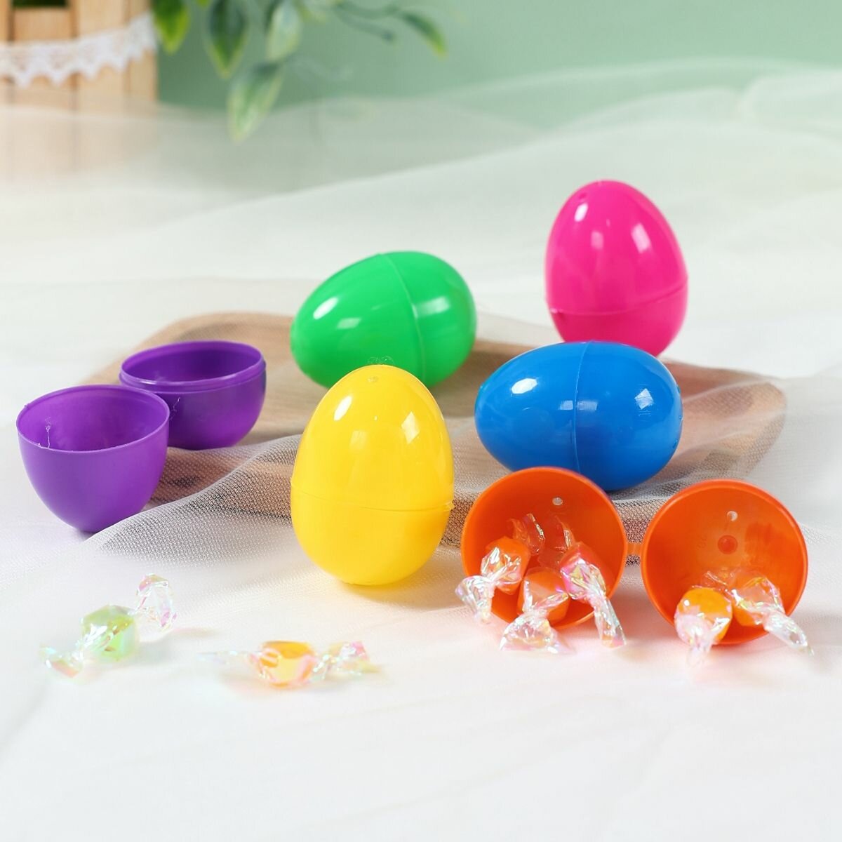 Пасхальные яйца, пластиковые, 6*4 см, 24 шт