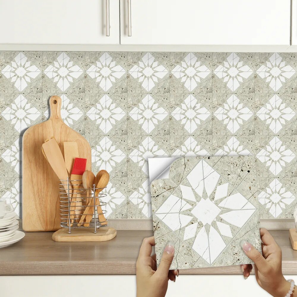 Виниловые самоклеящиеся плитки "Ретро-узоры", влагостойкие, для стен и мебели, 10x10 см (10 шт.)