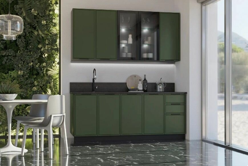 Кухонный гарнитур "Николь" 2,0/900м, ЛДСП (Холст темно-зеленый)