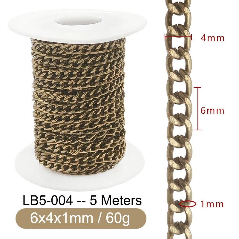 Металлическая алюминиевая цепь 5 м для рукоделия 6x4x1mm-Bronze