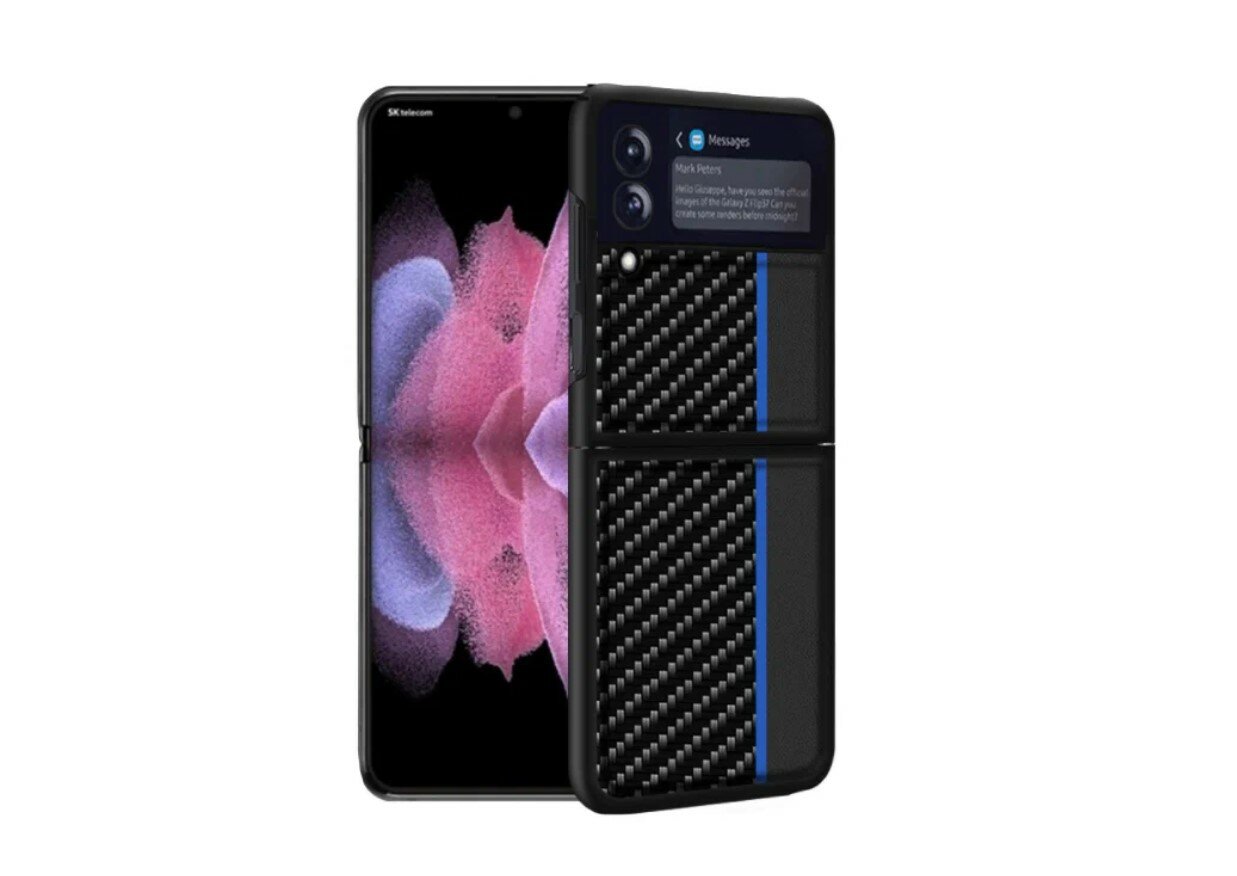 Чехол-бампер для Samsung Z Flip 3, матовый, черный, с кожаной вставкой