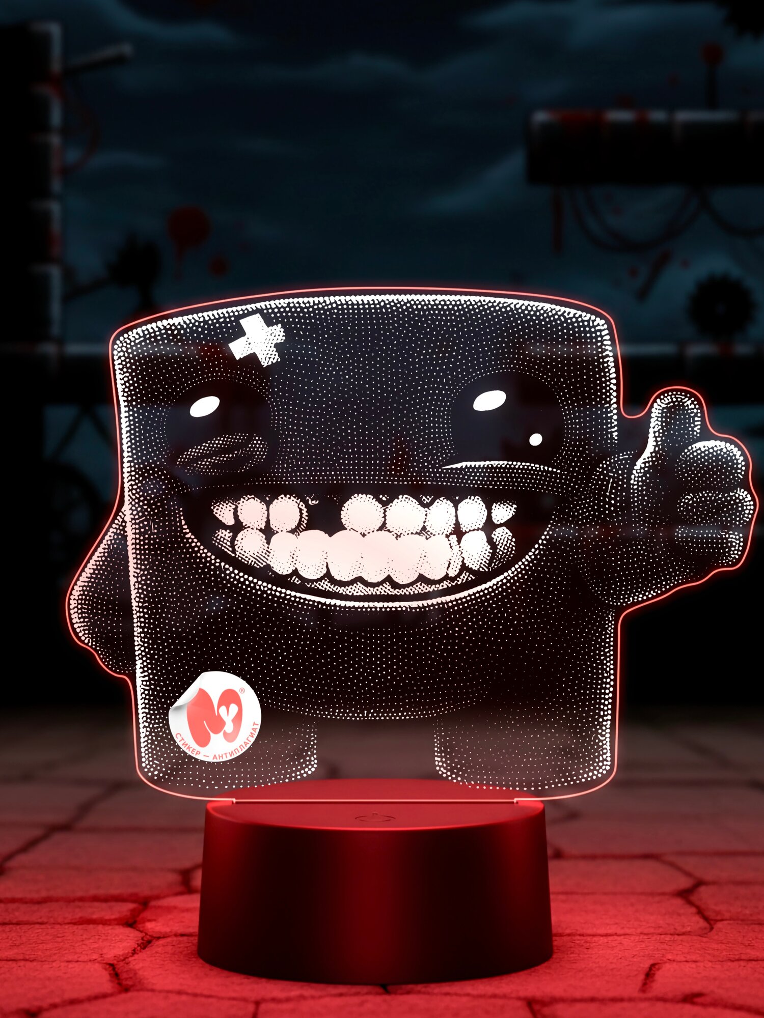 Ночник Игра Митбой - Super Meat Boy. Подарок геймеру — декор для игровой комнаты с символикой популярных игр, узнаваемыми персонажами и атмосферой киберспорта.