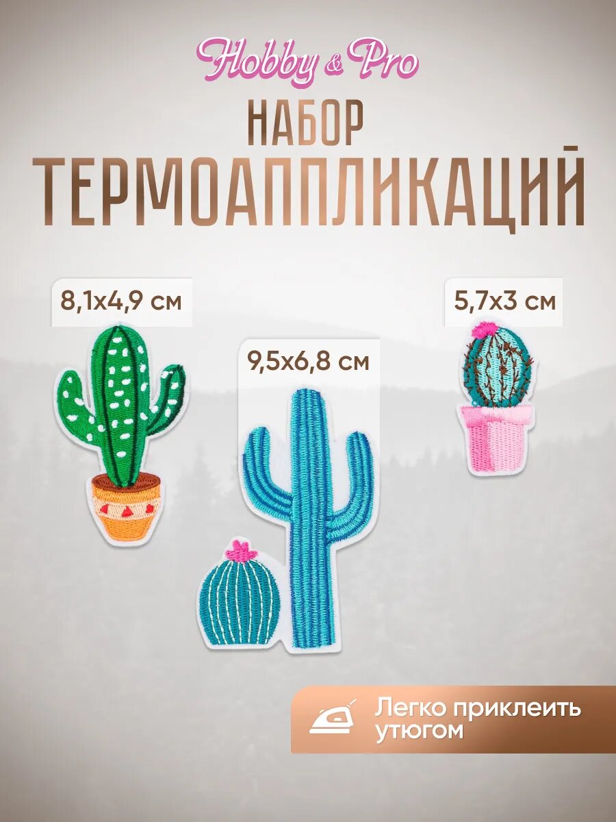 Термонаклейки на одежду, набор 'Кактусы', 3 штуки/упаковка, Hobby&Pro
