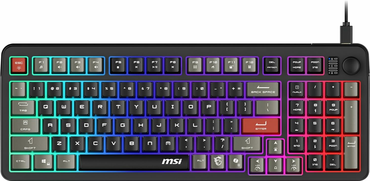 Игровая клавиатура MSI FORGE GK110 с RGB-подсветкой, выделенным колесиком регулировки громкости