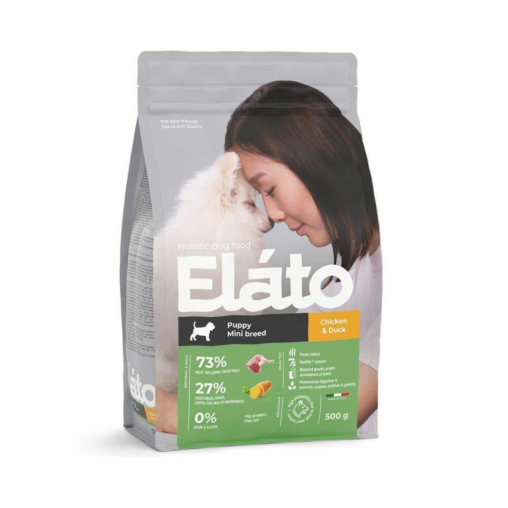 ELATO Holistic сухой корм для щенков мелких пород с Курицей и Уткой 500г