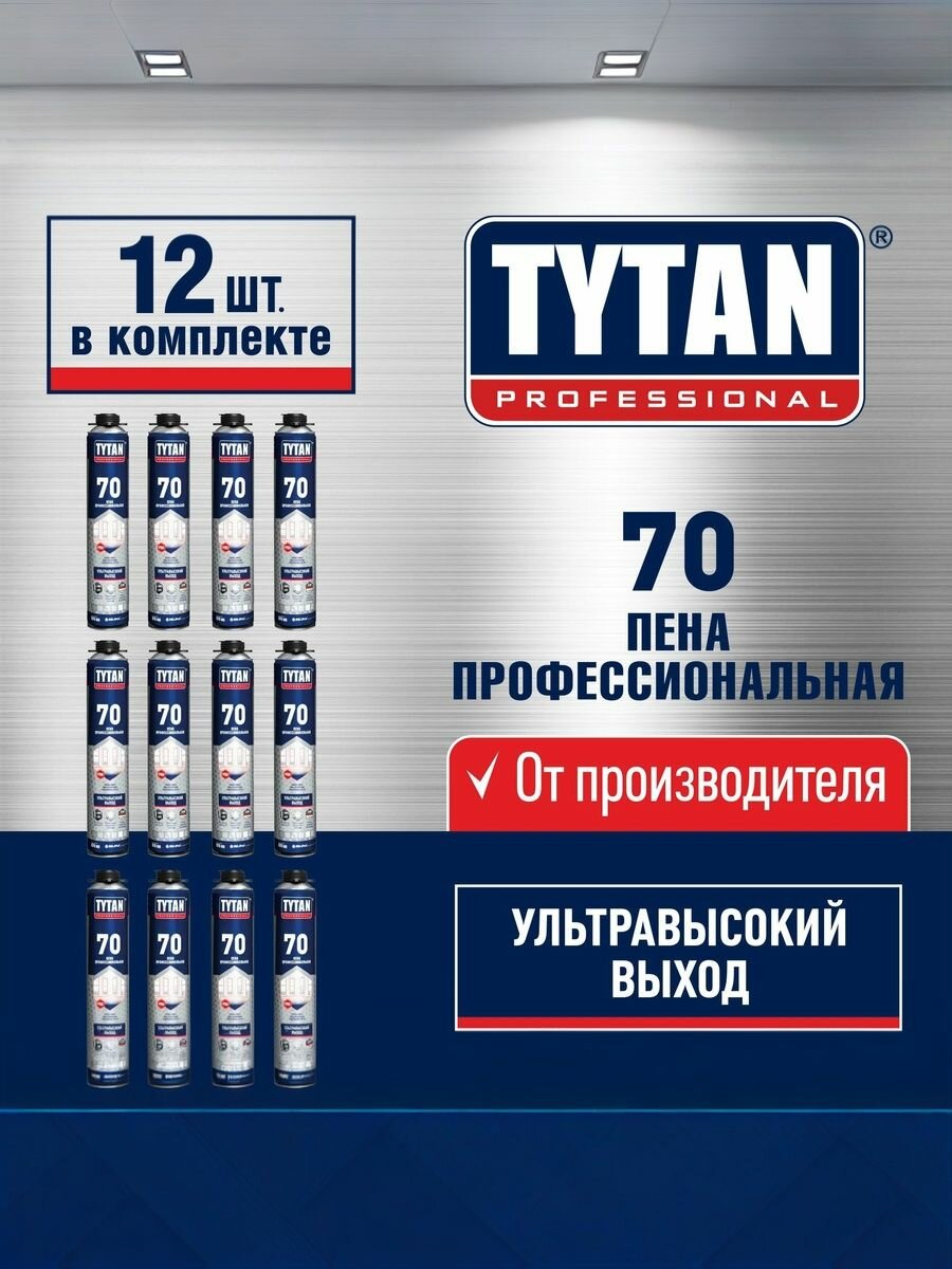 Профессиональная монтажная пена Tytan Professional 70, Летняя, 870 мл - 12 баллонов под пистолет