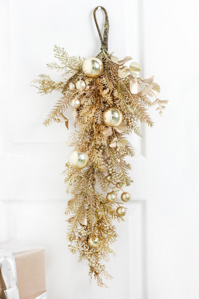 Хвойное украшение блестящая фантазия, пластик, шампань, 70 см, Goodwill SA45732