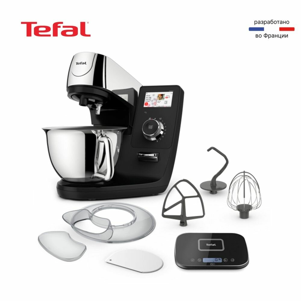 Кухонная машина Tefal I-Coach Touch QB951DF0, 1200 Вт, 3 насадки, 10 скоростей, 5.5 л чаша, отключение при перегреве, серебристый